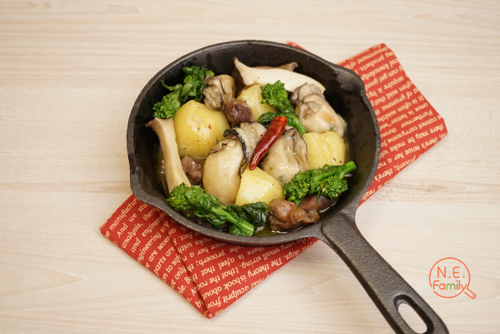 簡単レシピ 牡蠣と砂肝のオイル煮～アヒージョ風 | JIMOTO商事株式会社管理栄養士の簡単彩りごはんN.E.Family